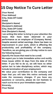 15 Day Notice To Cure Letter (10 Samples)