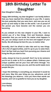18th Birthday Letter To Daughter (10 Samples)