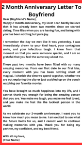 2 Month Anniversary Letter To Boyfriend (10 Samples)