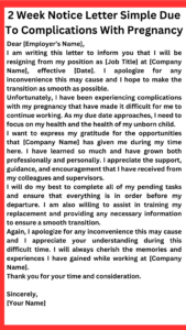 2 Week Notice Letter Simple Due To Complications With Pregnancy (10 ...
