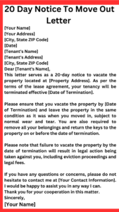 20 Day Notice To Move Out Letter (10 Samples)