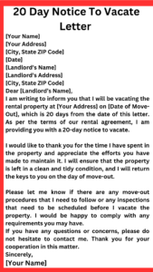 20 Day Notice To Vacate Letter (10 Samples)