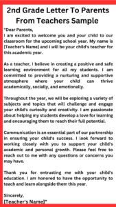 2nd Grade Welcome Letter To Parents (10 Samples)