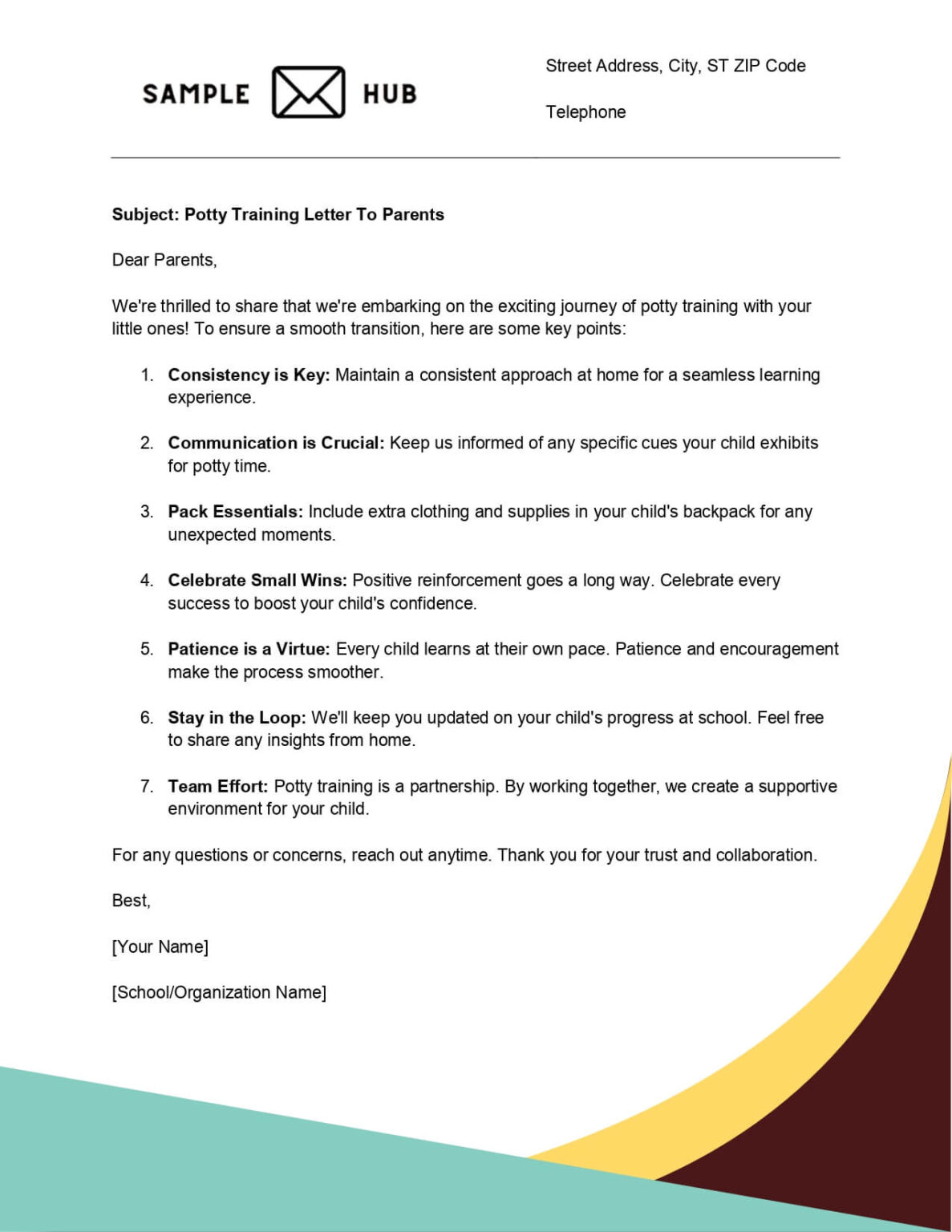 Potty Training Letter To Parents ( 5 Sample) - Sample Letter Hub