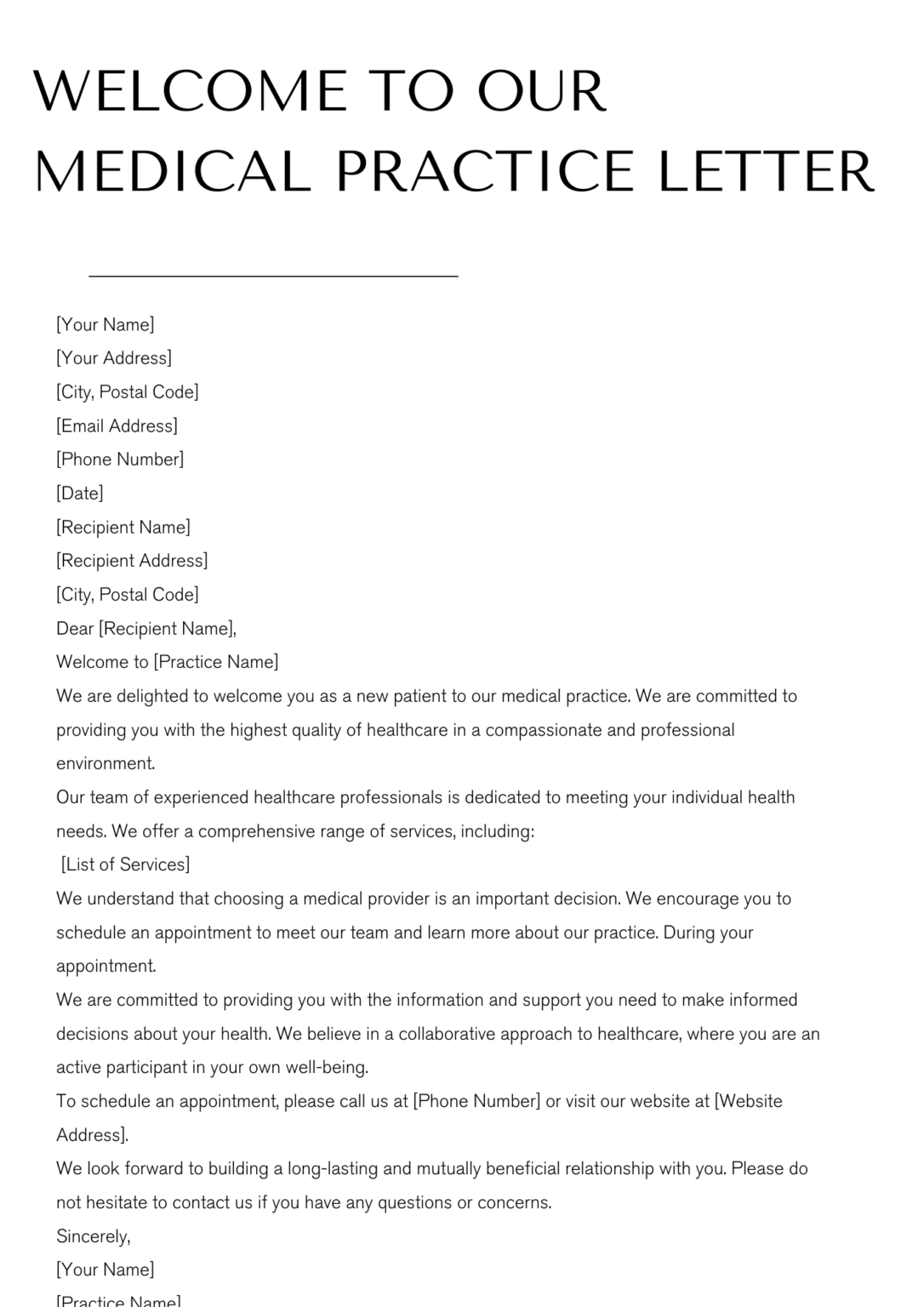 Welcome To Our Medical Practice Letter (5 Samples)