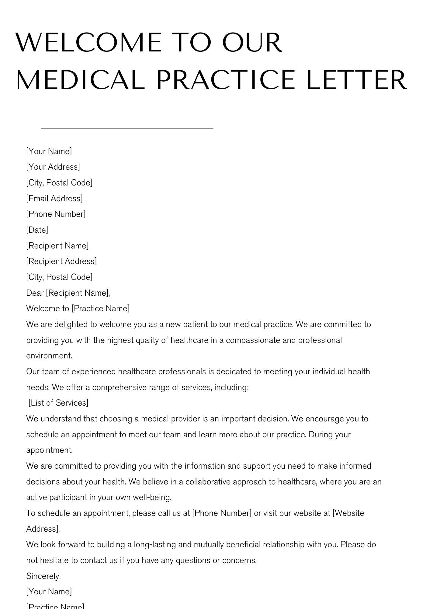 Welcome To Our Medical Practice Letter (5 Samples)