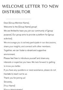 Welcome Letter To New Distributor (5 Samples)