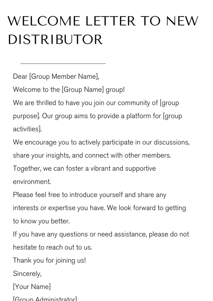 Welcome Letter To New Distributor (5 Samples)