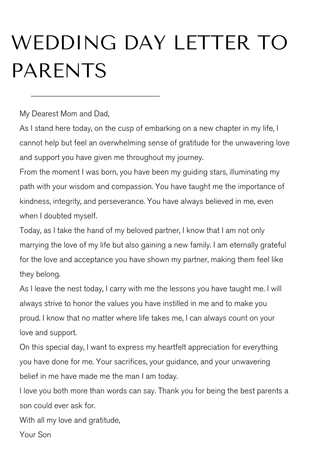 Wedding Day Letter To Parents (5 Samples)