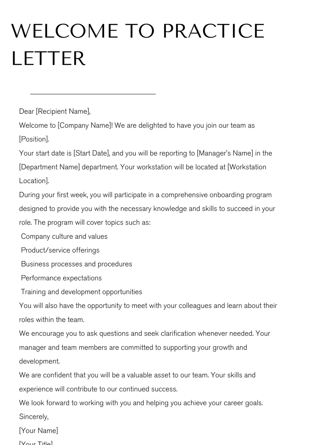 Welcome To The Practice Letter (5 Samples)