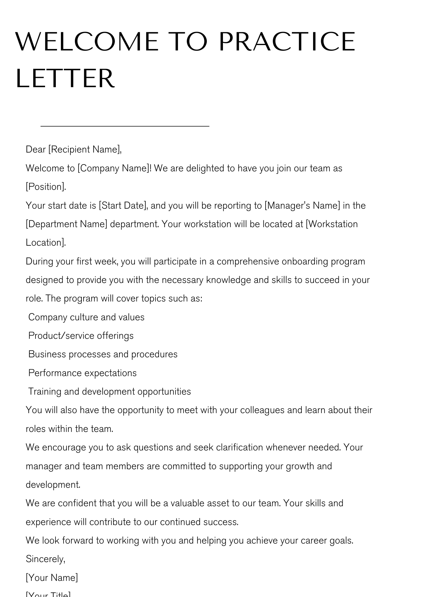 Welcome To The Practice Letter (5 Samples)