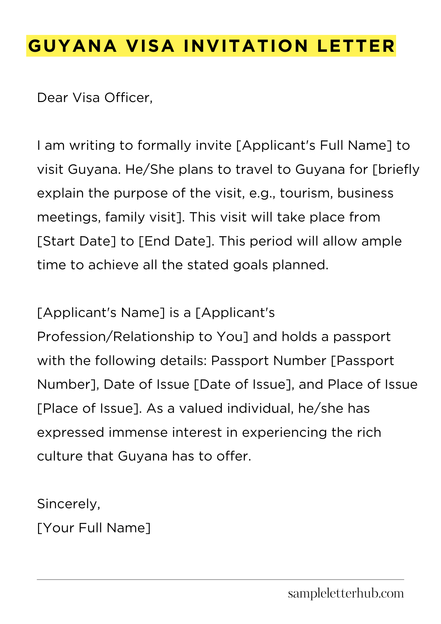 Guyana Visa Invitation Letter