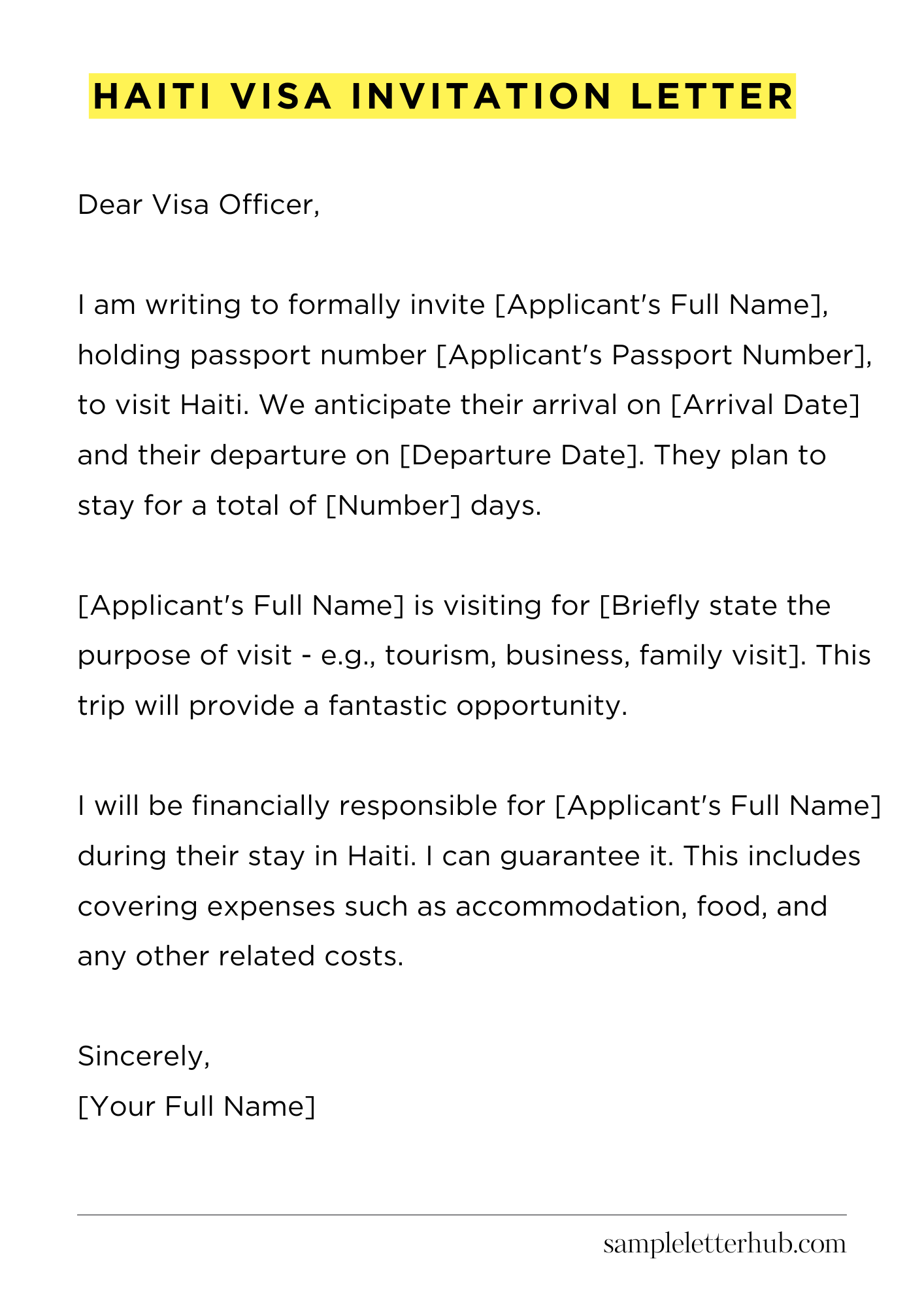 Haiti Visa Invitation Letter