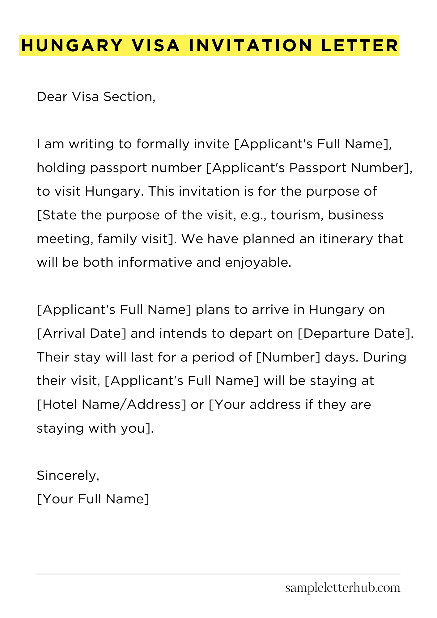 Hungary Visa Invitation Letter