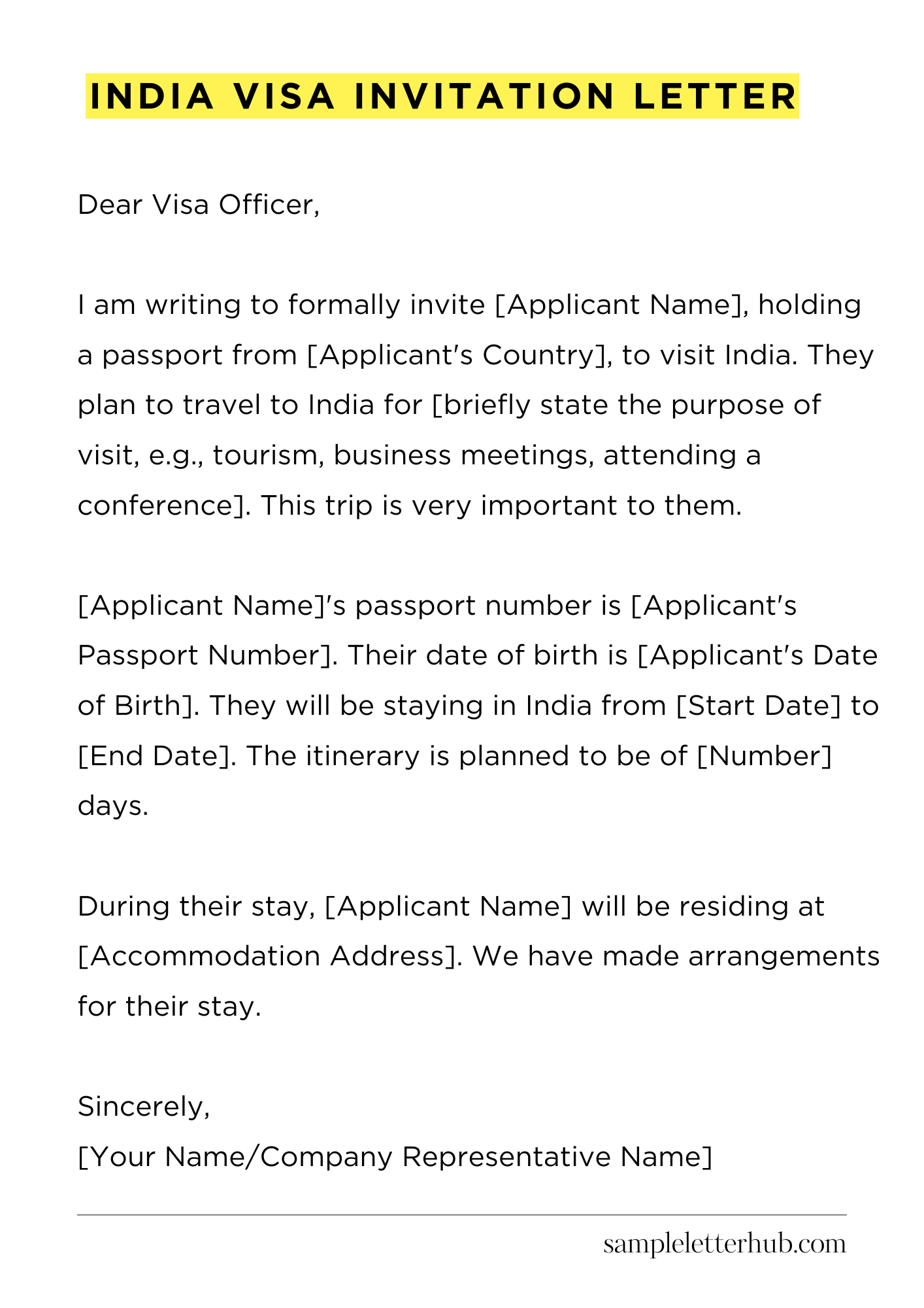 India Visa Invitation Letter
