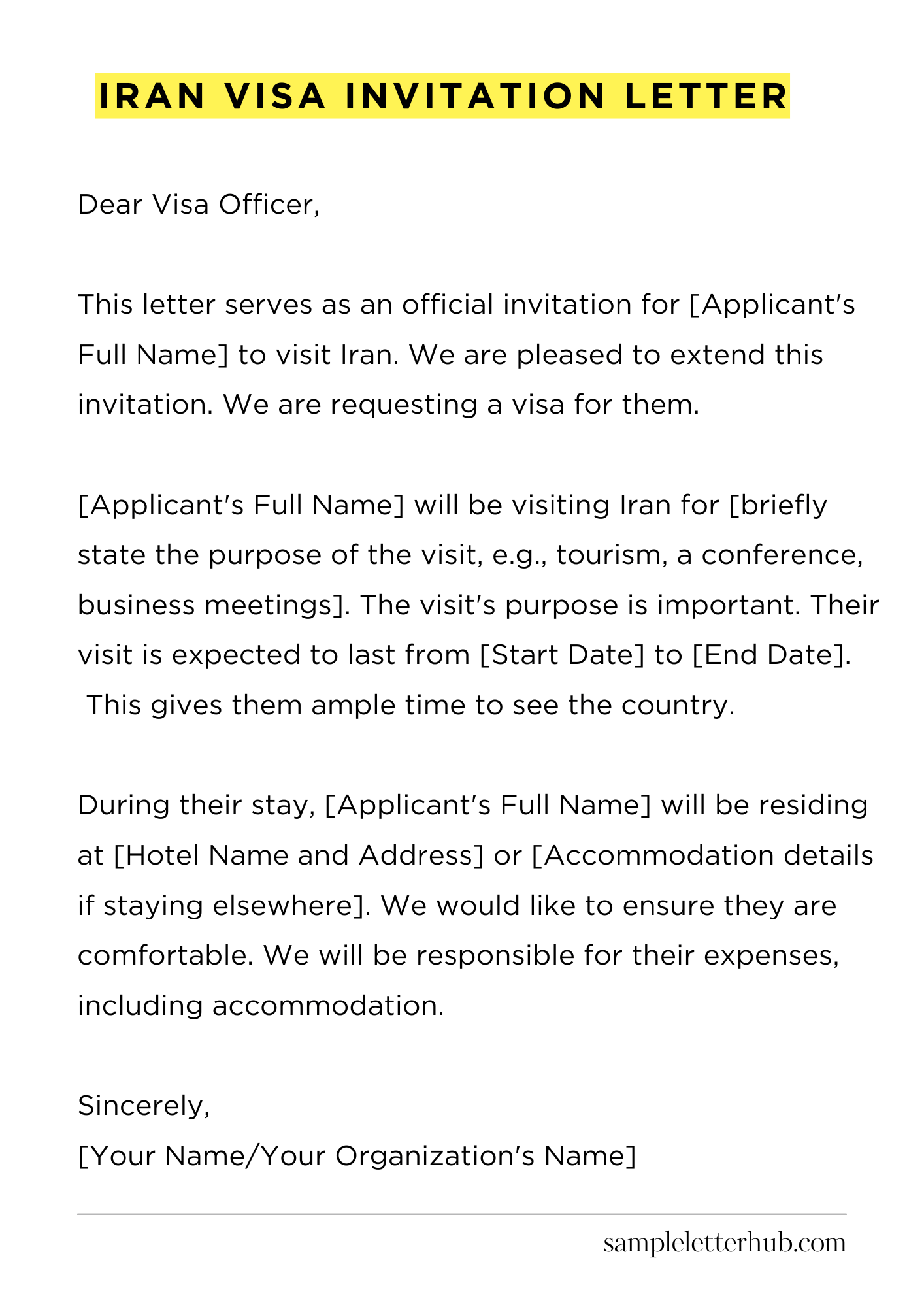 Iran Visa Invitation Letter