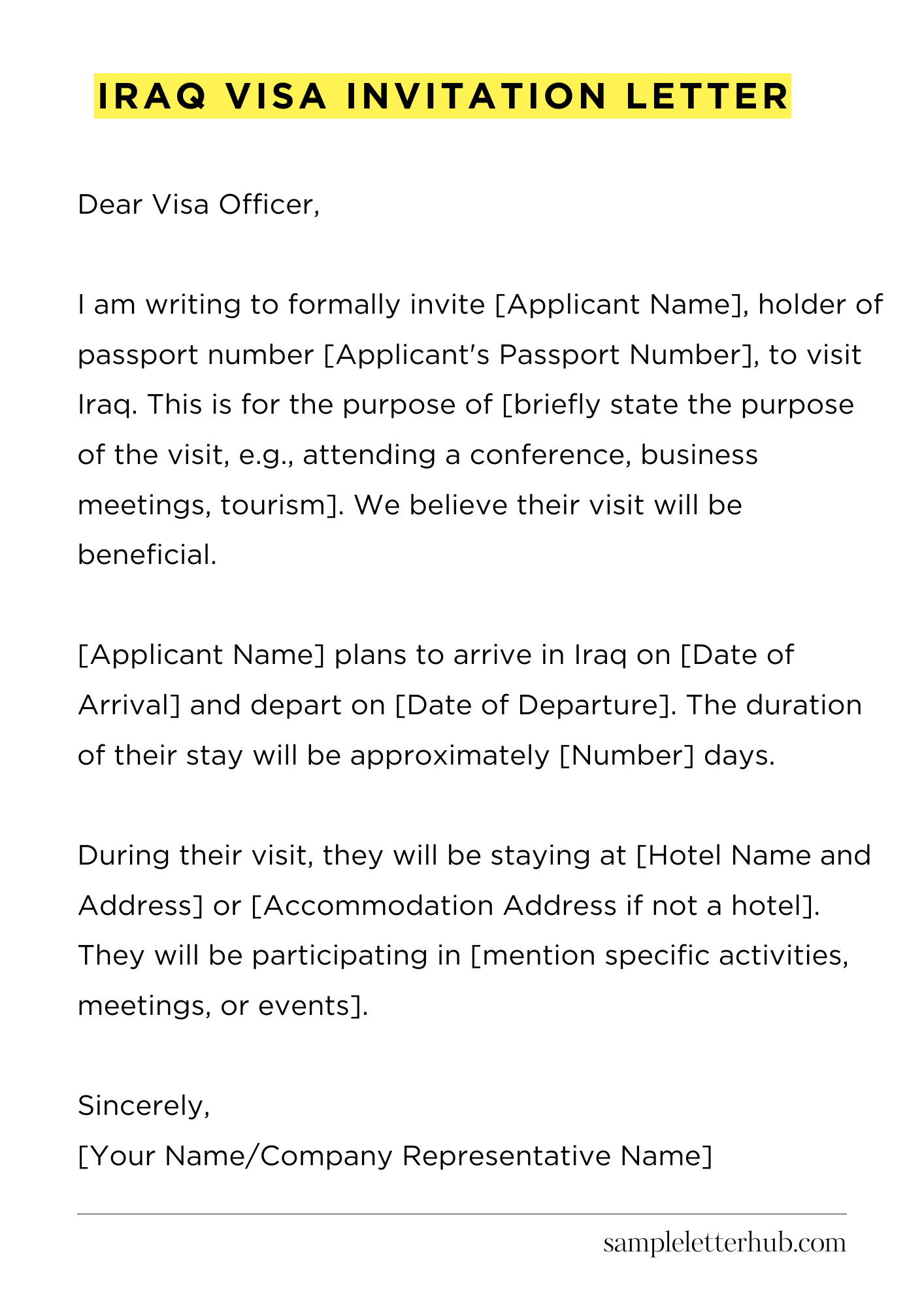Iraq Visa Invitation Letter