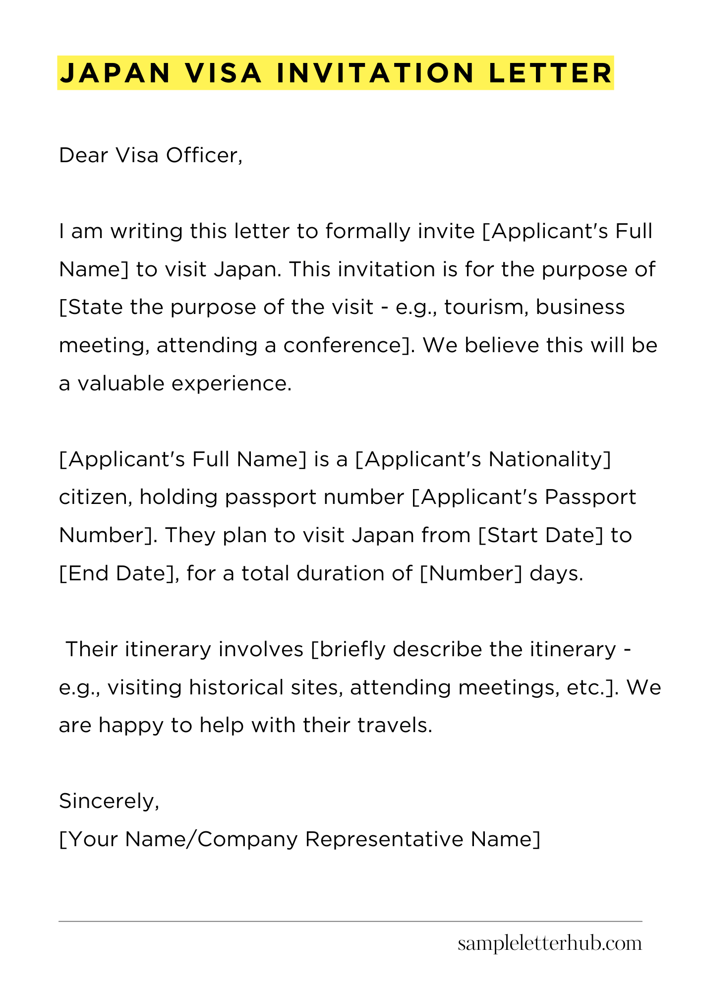 Japan Visa Invitation Letter