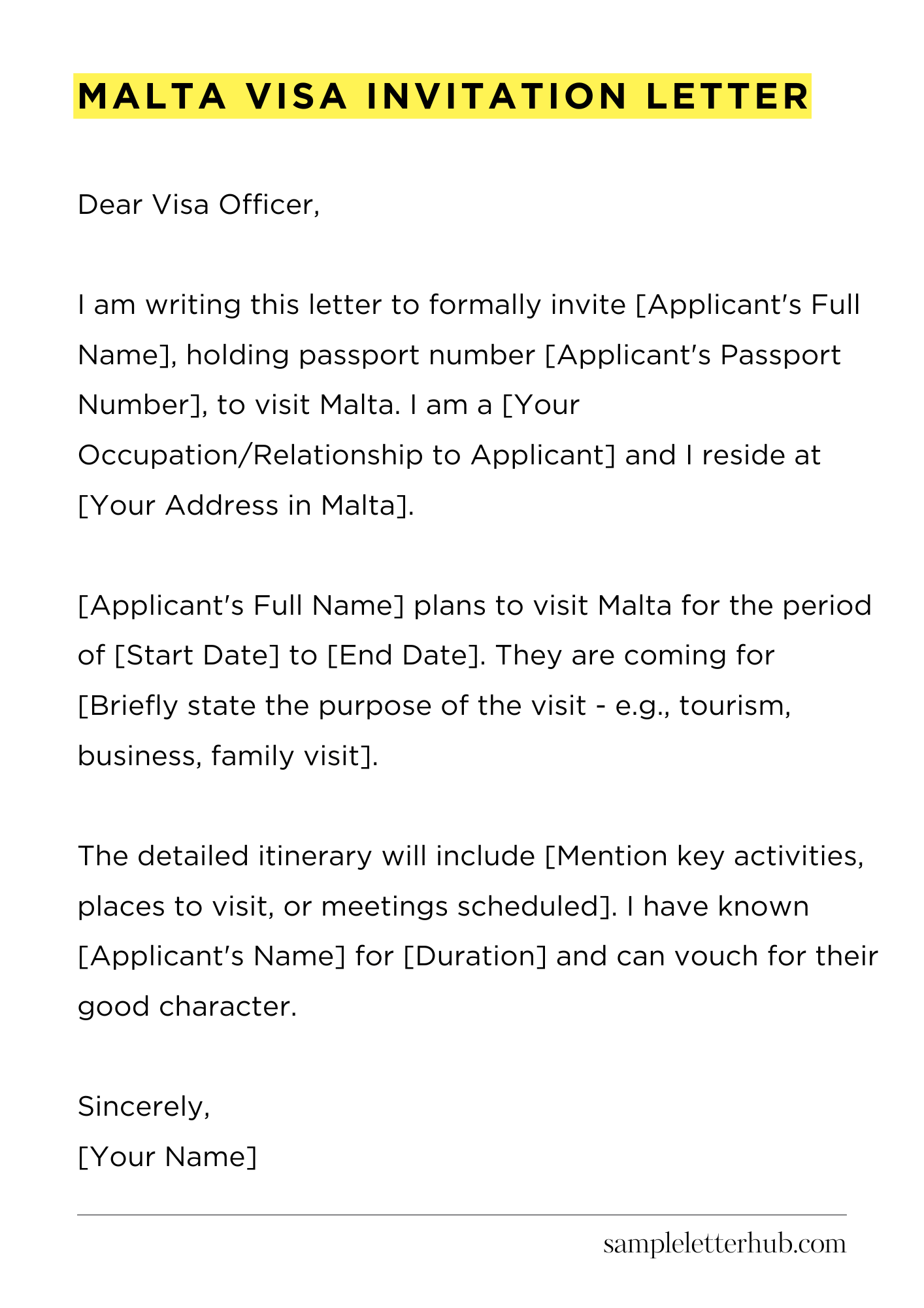 Malta Visa Invitation Letter