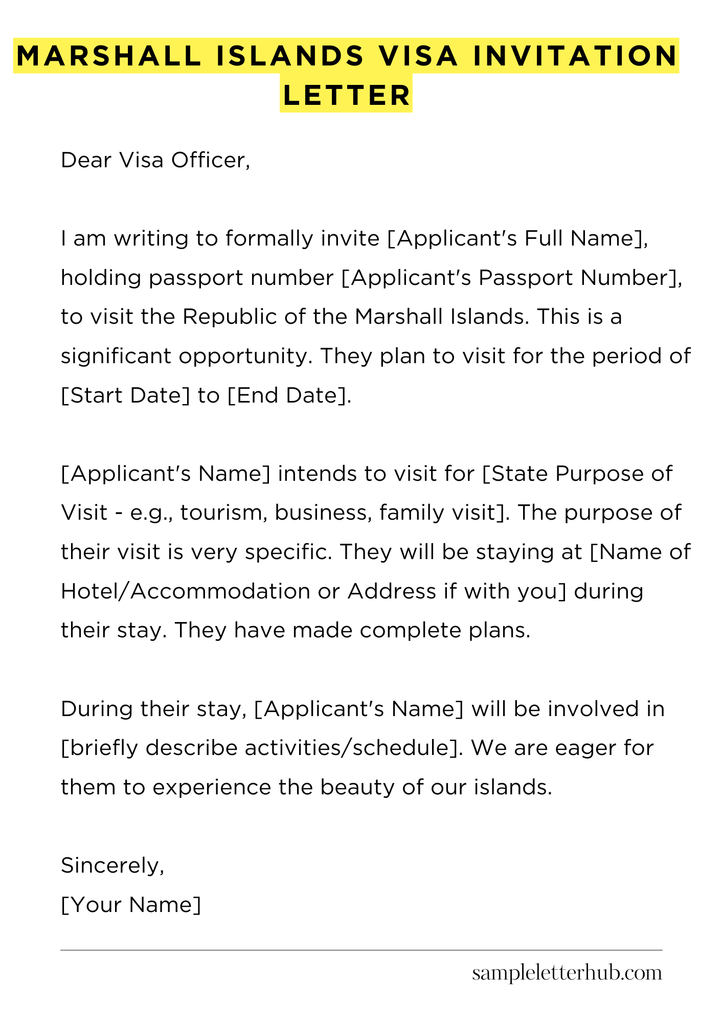 Marshall Islands Visa Invitation Letter