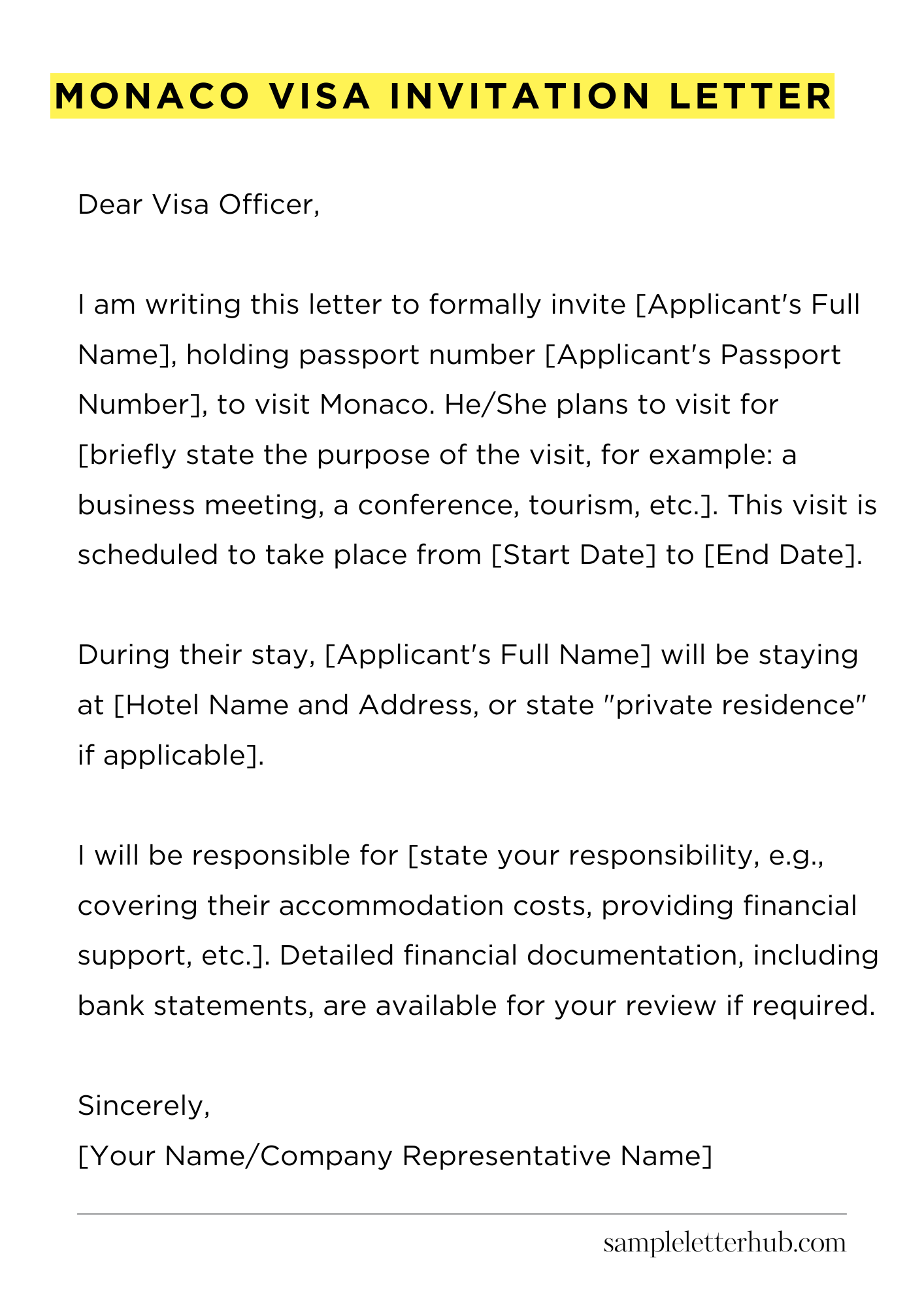Monaco Visa Invitation Letter