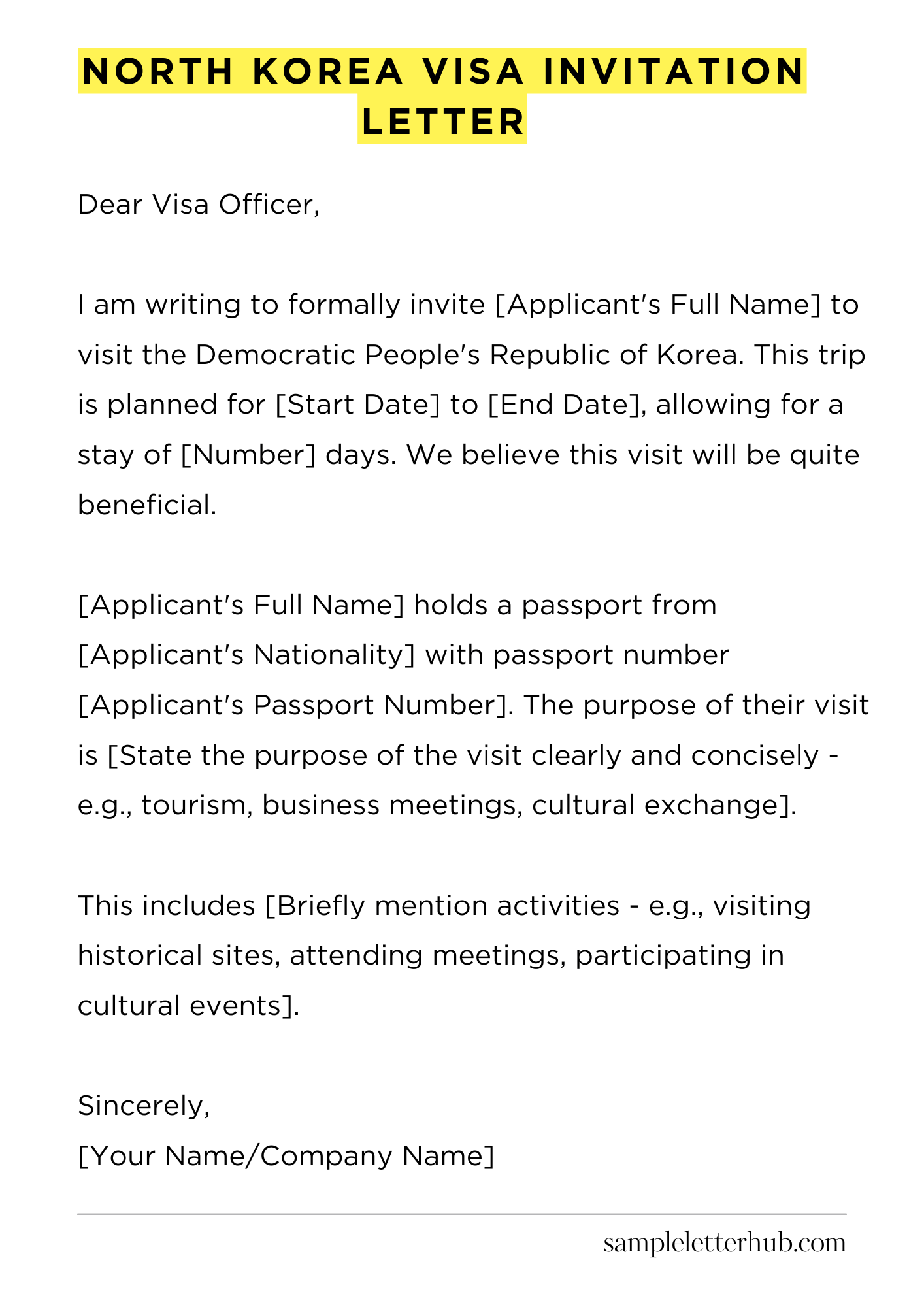North Korea Visa Invitation Letter