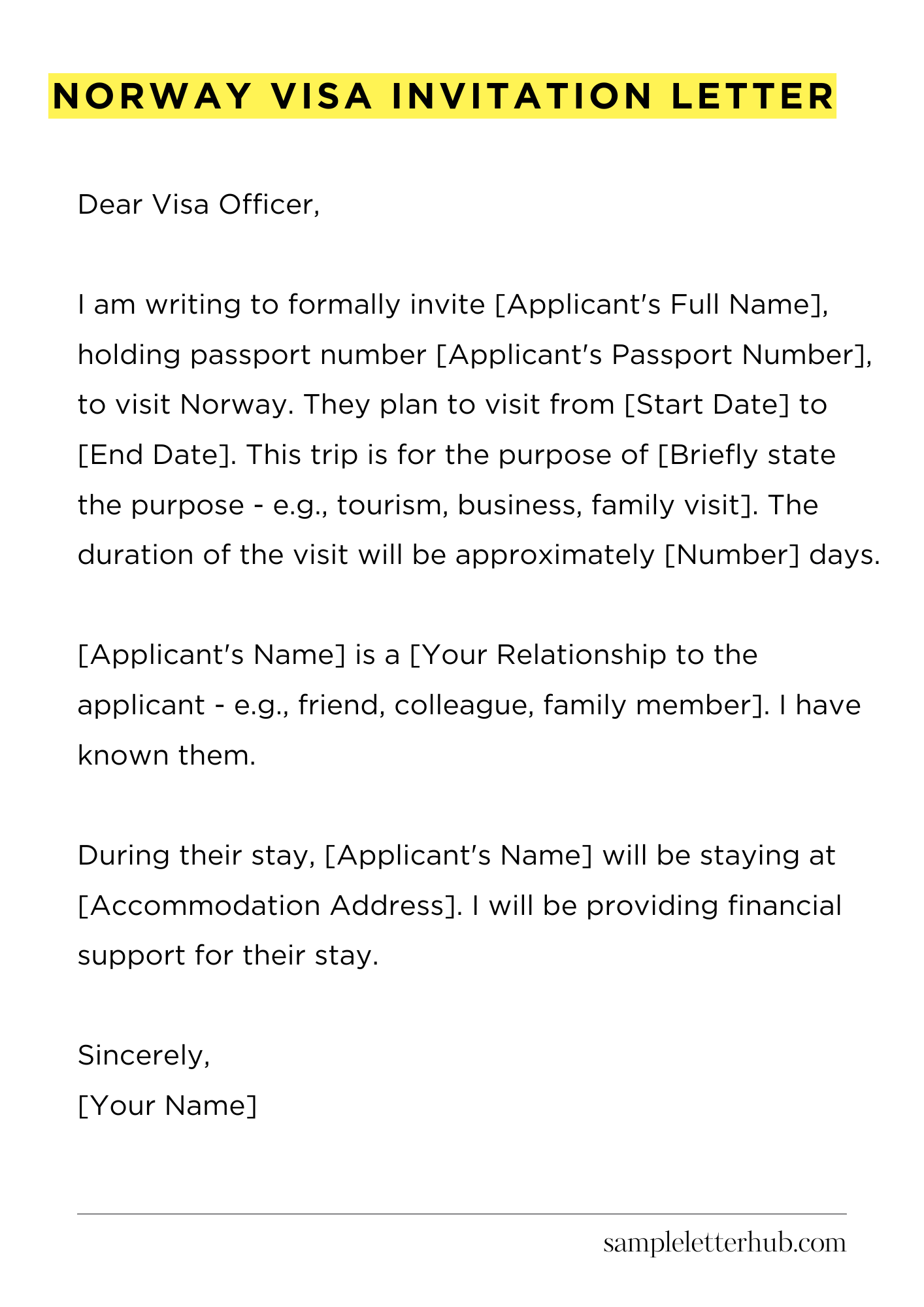 Norway Visa Invitation Letter