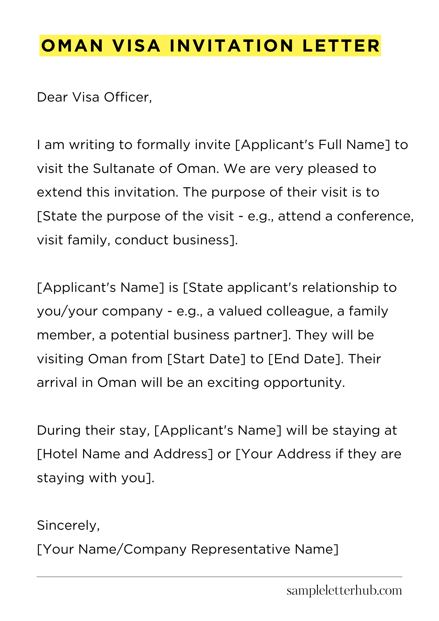 Oman Visa Invitation Letter