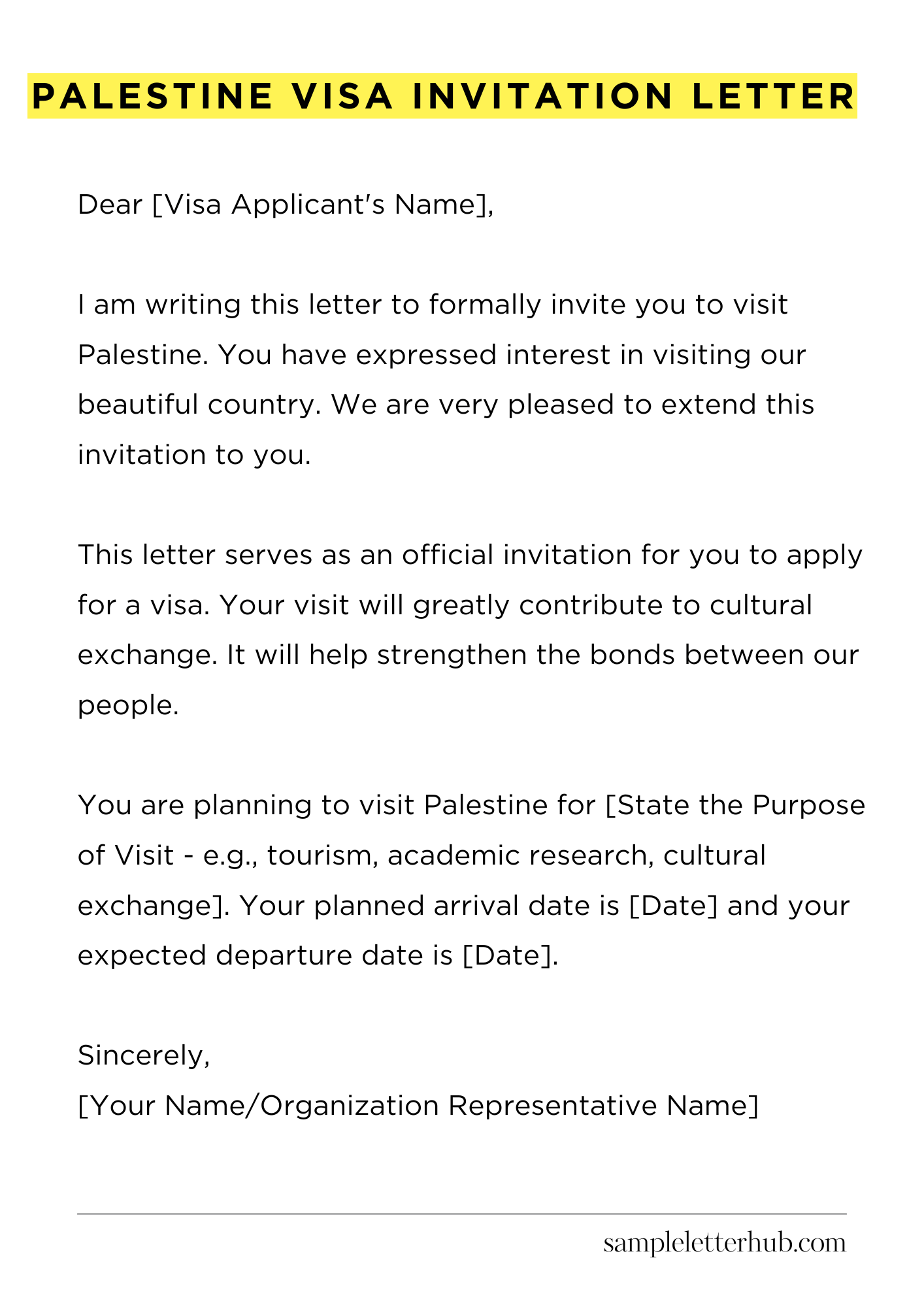 Palestine Visa Invitation Letter