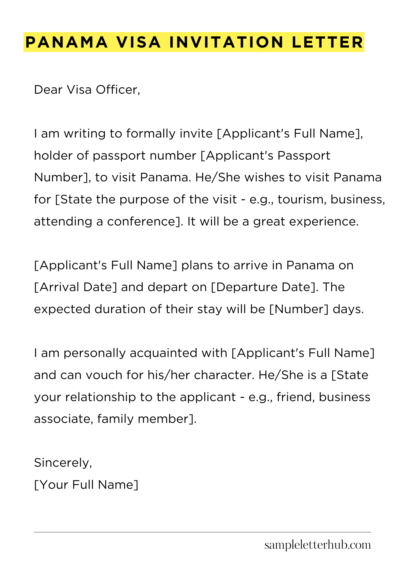 Panama Visa Invitation Letter