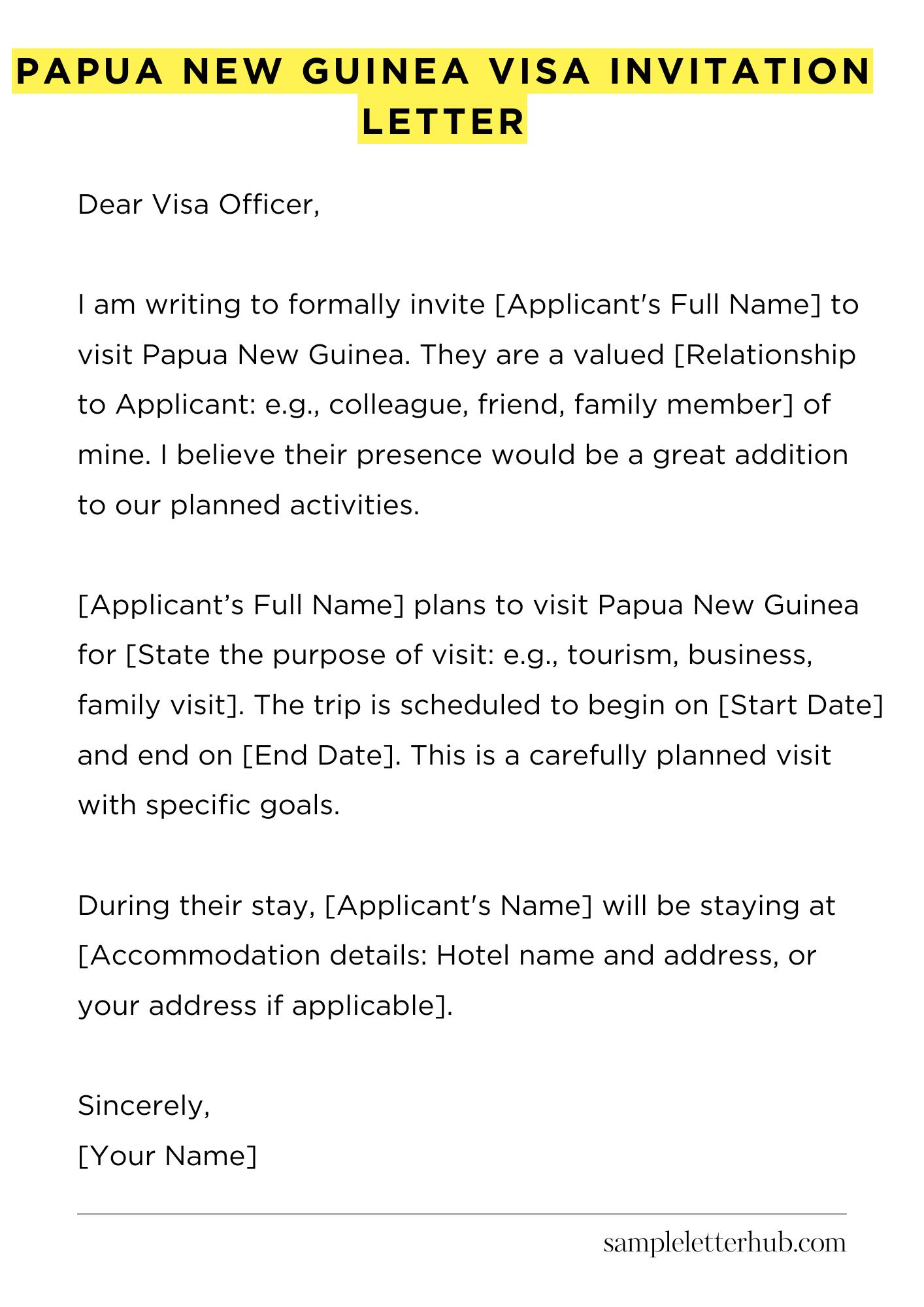 Papua New Guinea Visa Invitation Letter