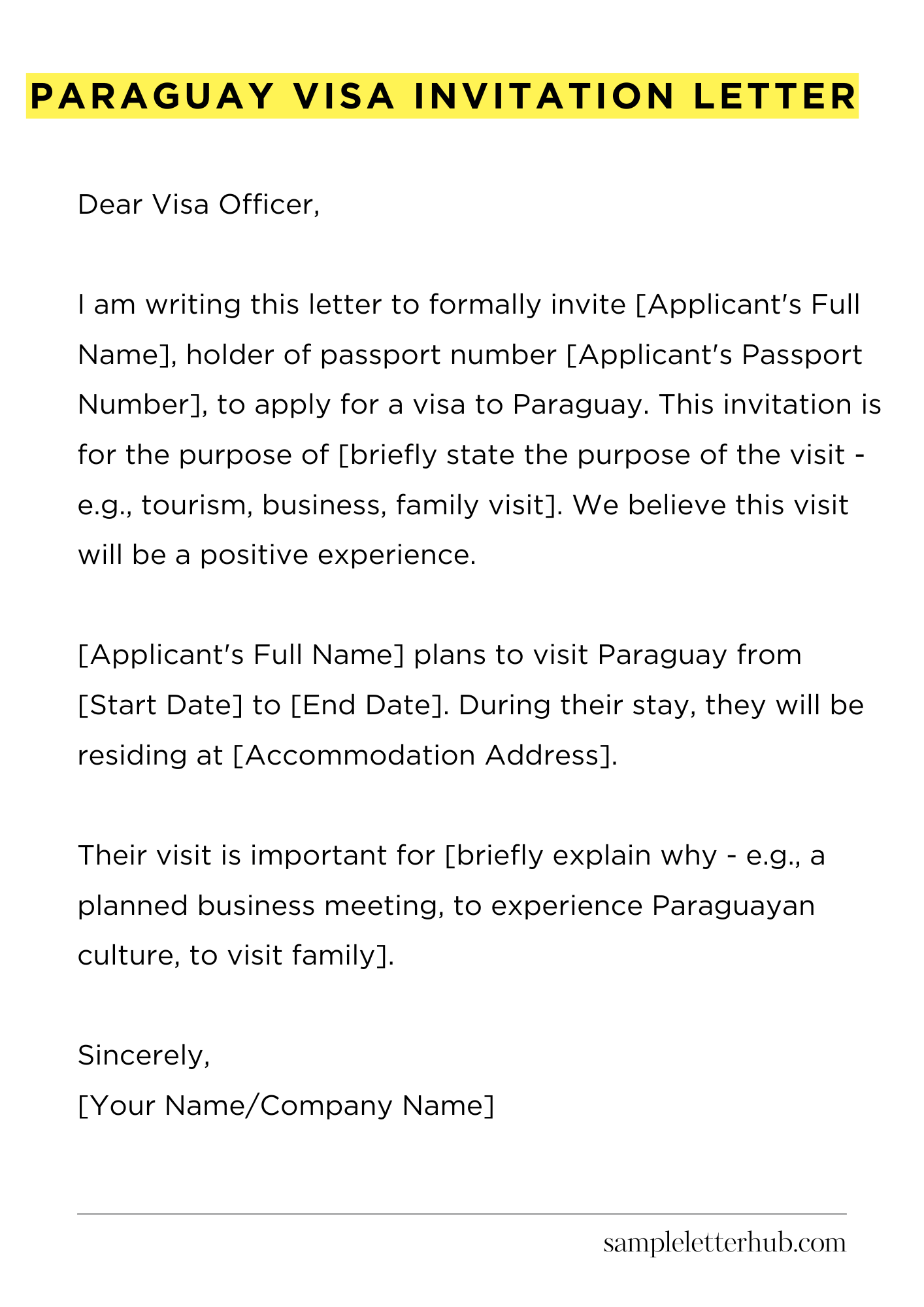 Paraguay Visa Invitation Letter