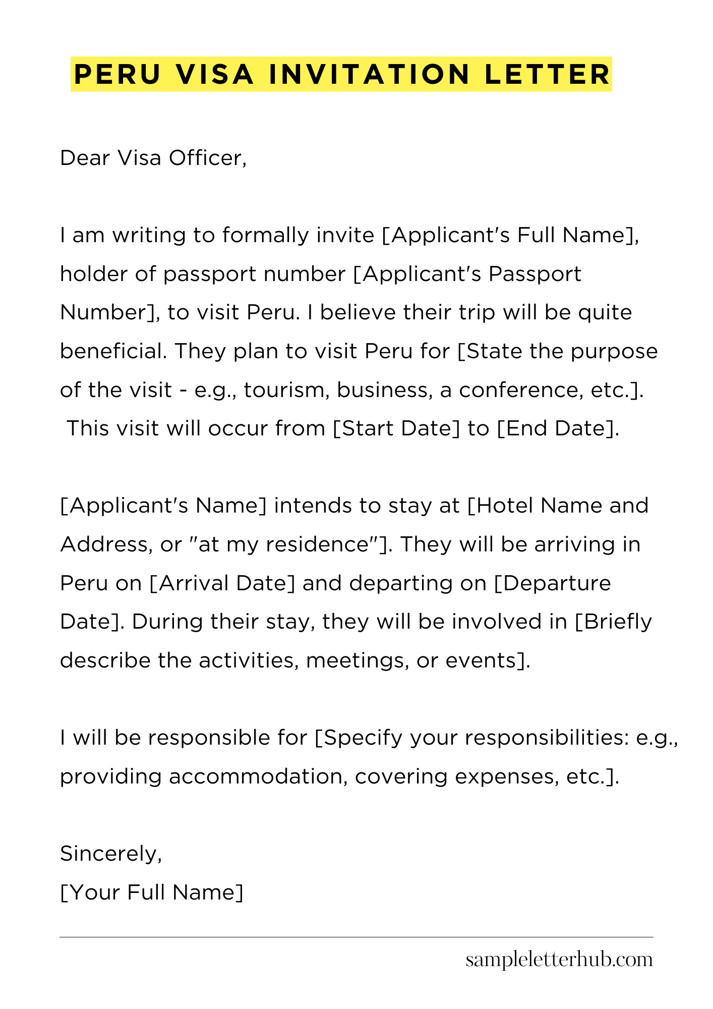 Peru Visa Invitation Letter