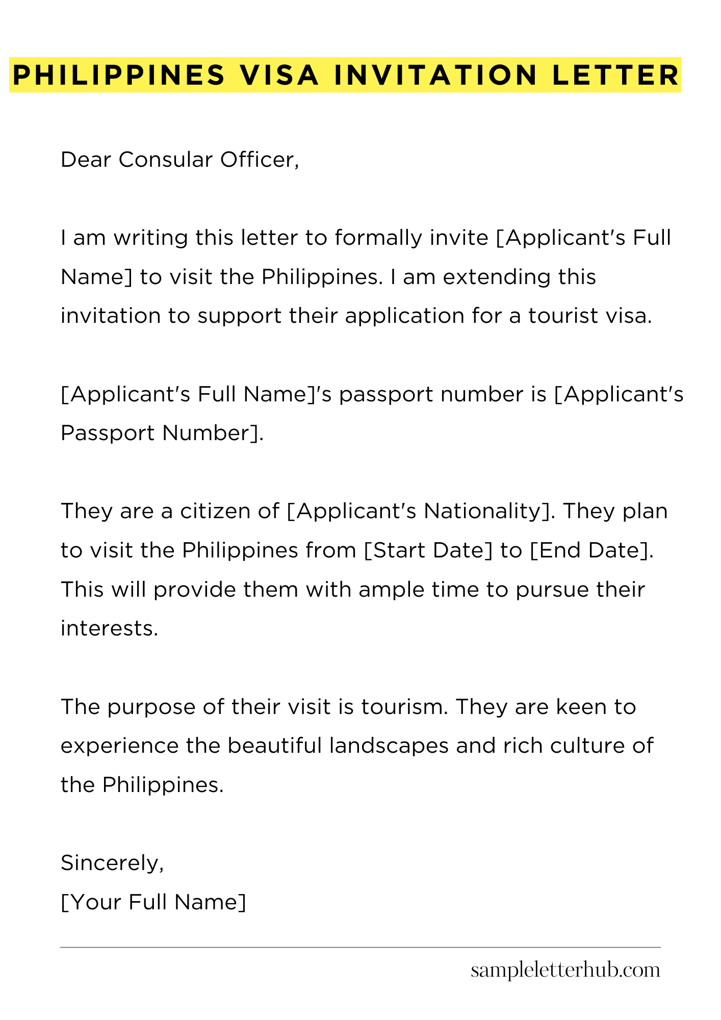 Philippines Visa Invitation Letter