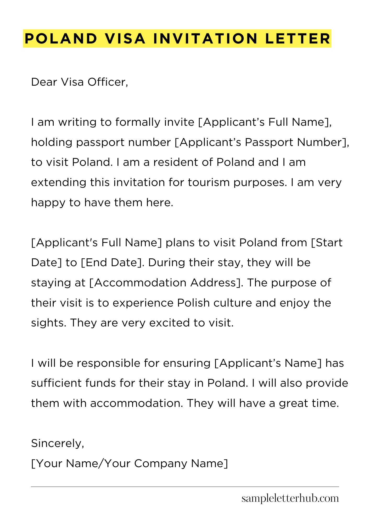 Poland Visa Invitation Letter