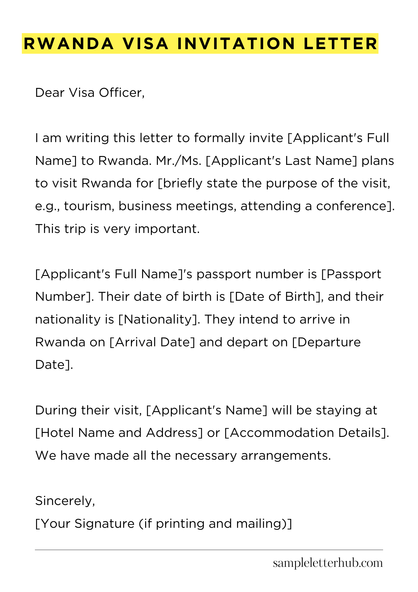 Rwanda Visa Invitation Letter