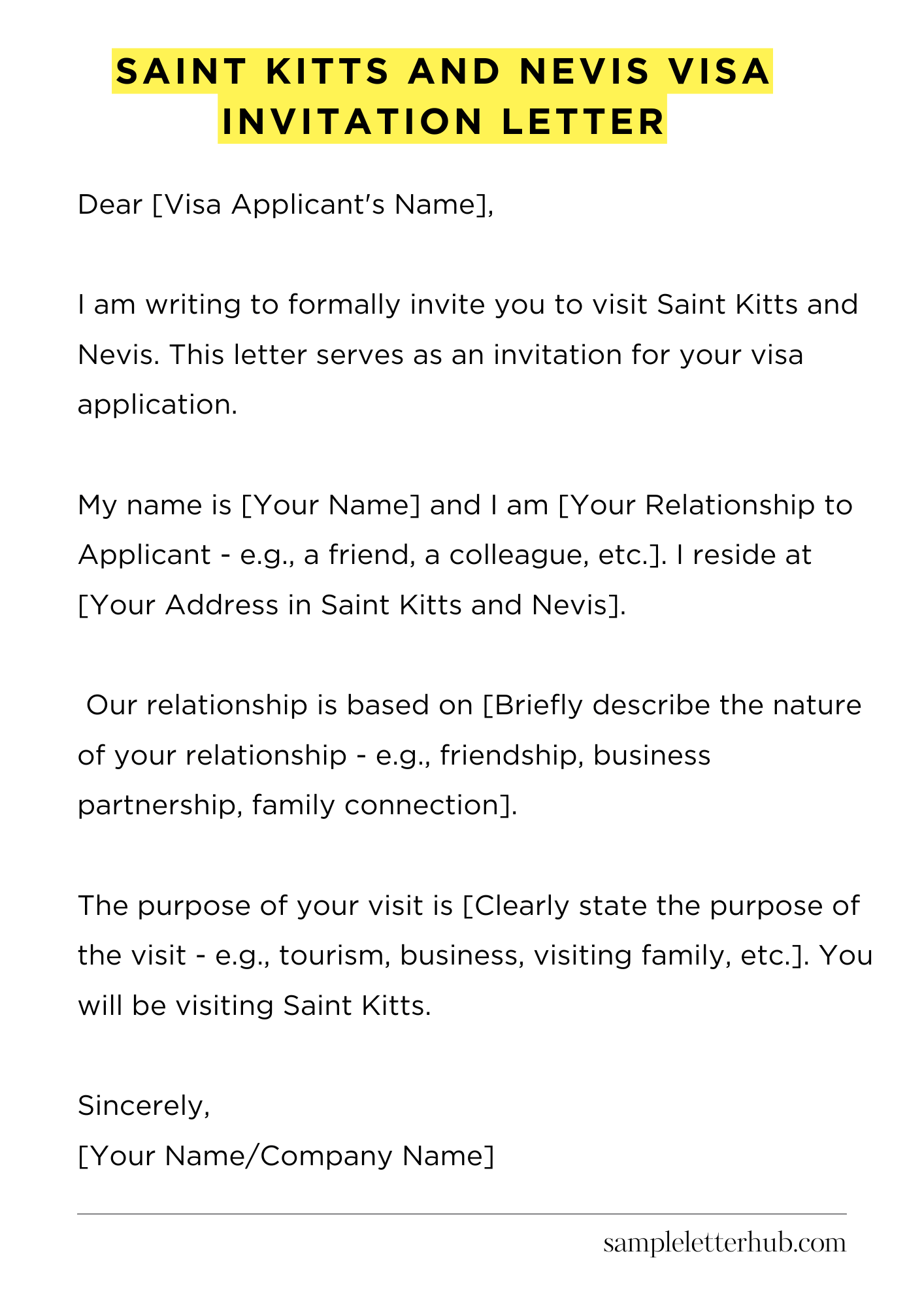 Saint Kitts and Nevis Visa Invitation Letter