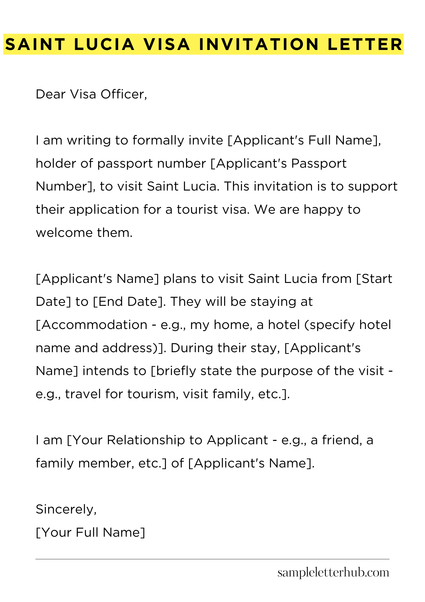 Saint Lucia Visa Invitation Letter
