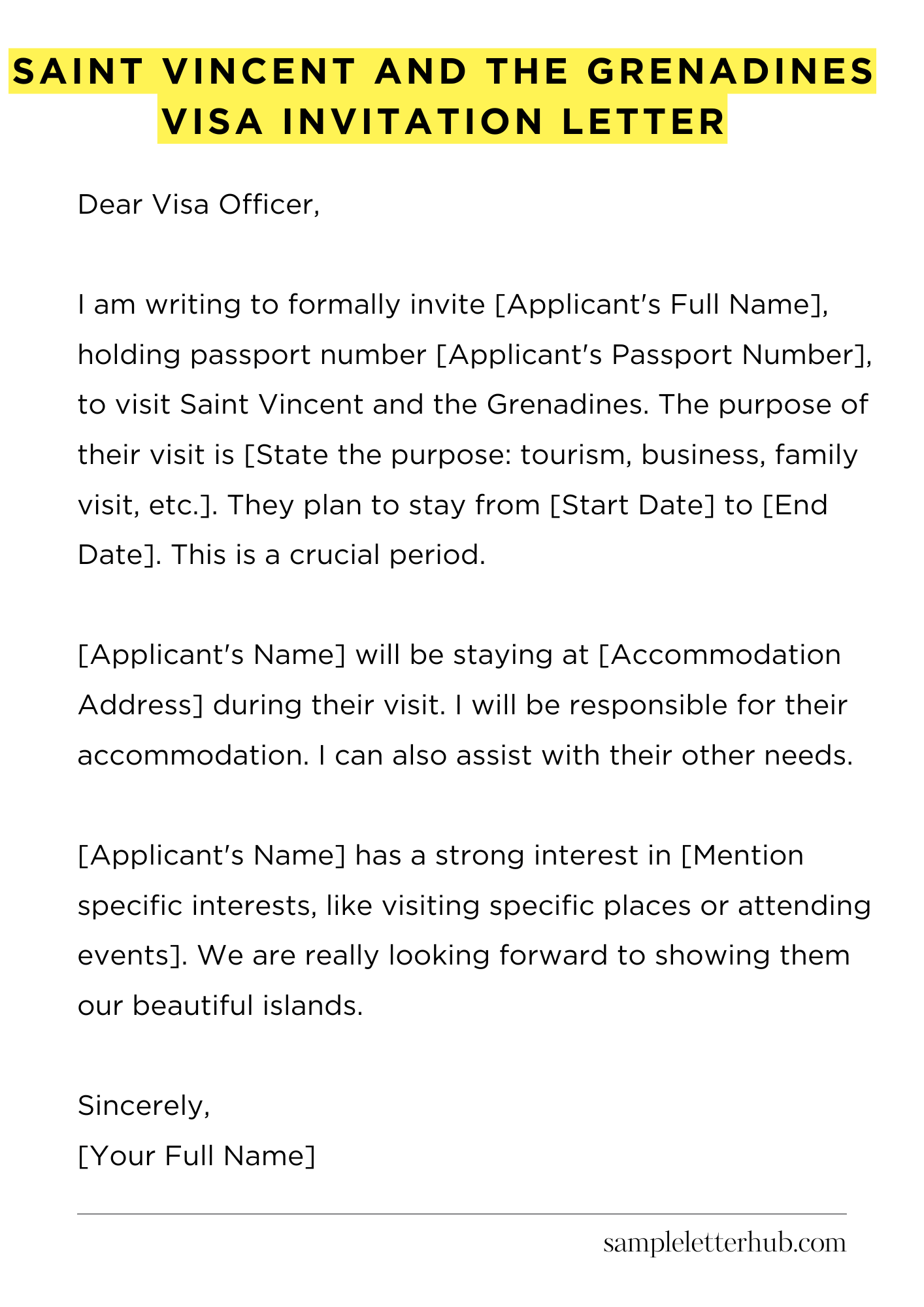 Saint Vincent and the Grenadines Visa Invitation Letter