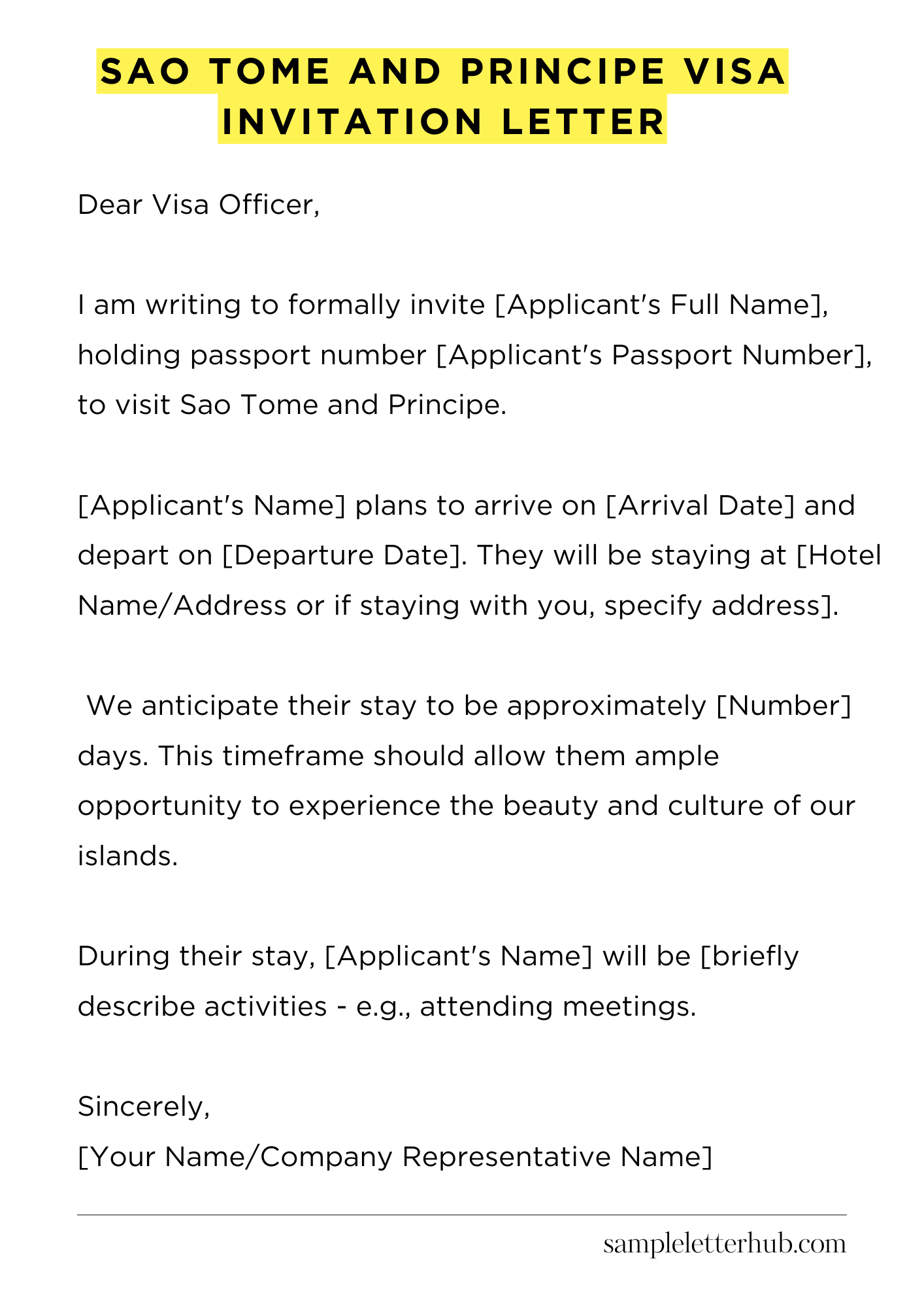 Sao Tome and Principe Visa Invitation Letter