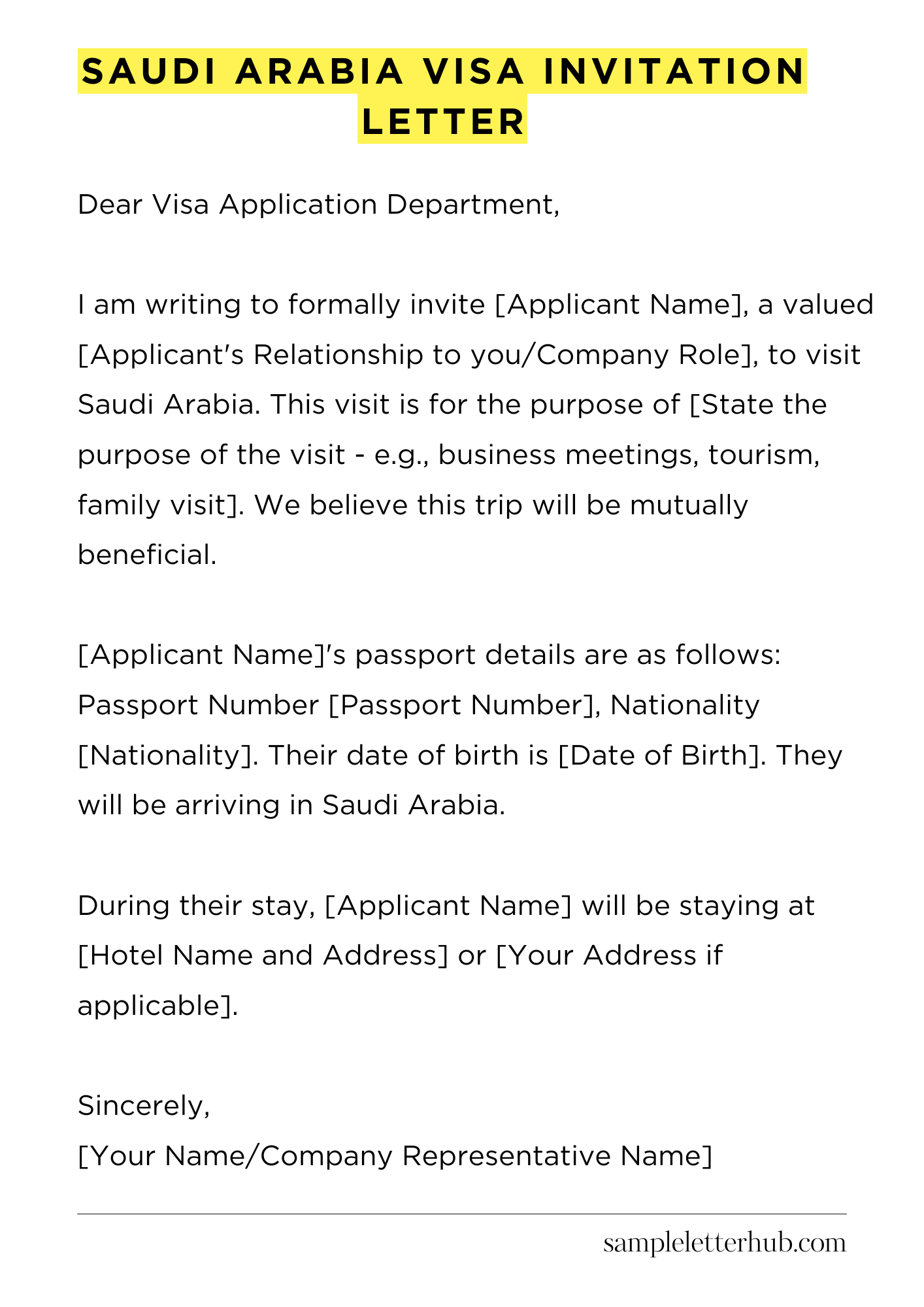Saudi Arabia Visa Invitation Letter