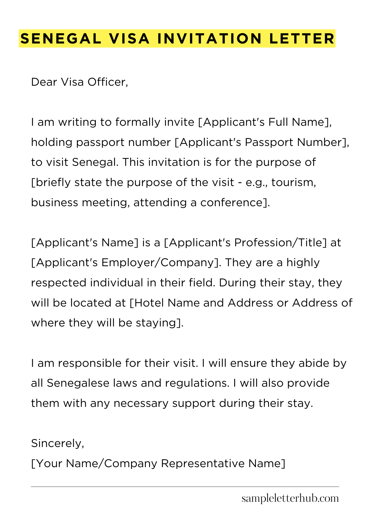 Senegal Visa Invitation Letter