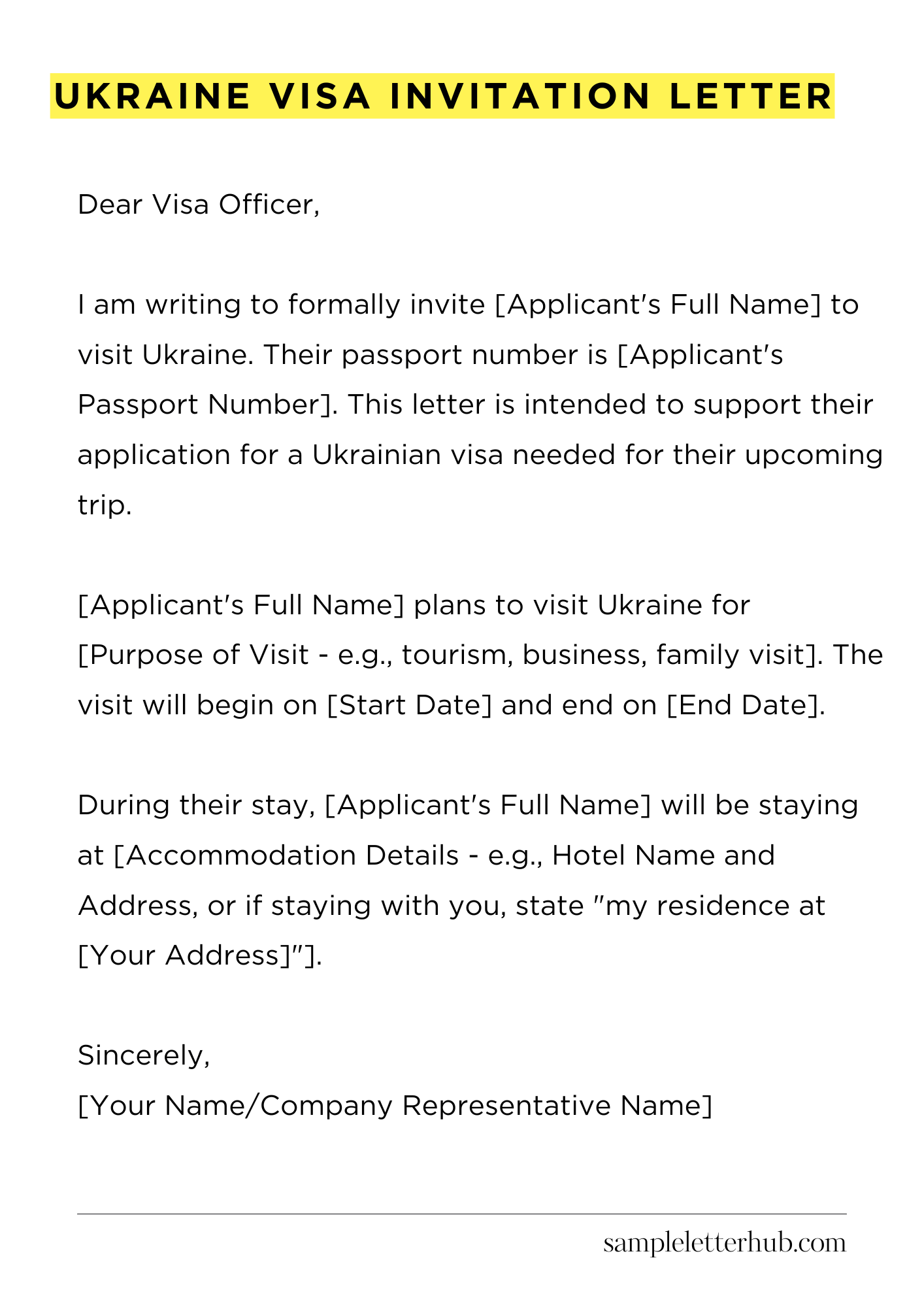 Ukraine Visa Invitation Letter
