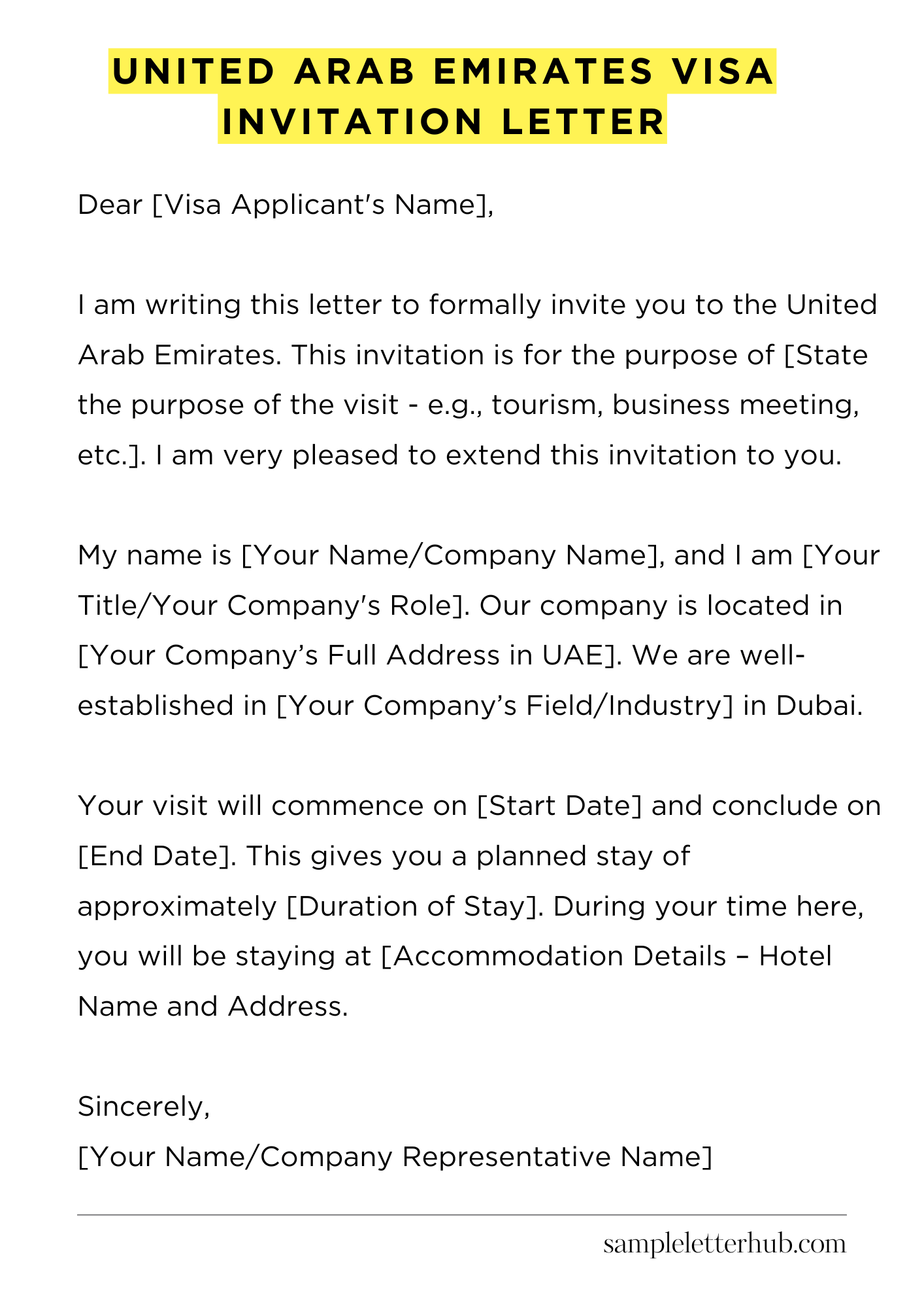 United Arab Emirates Visa Invitation Letter