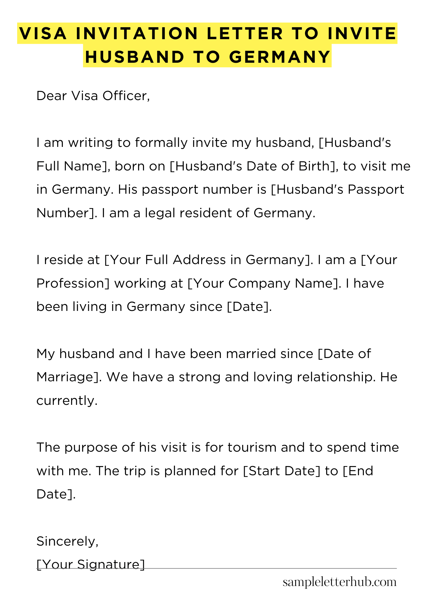 Visa Invitation Letter to Invite Husband to Germany