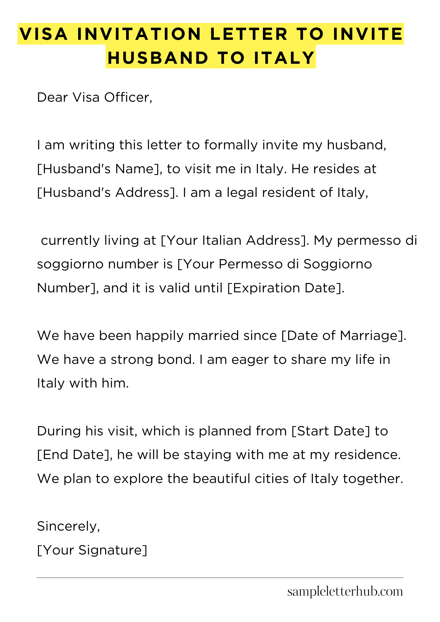 Visa Invitation Letter to Invite Husband to Italy
