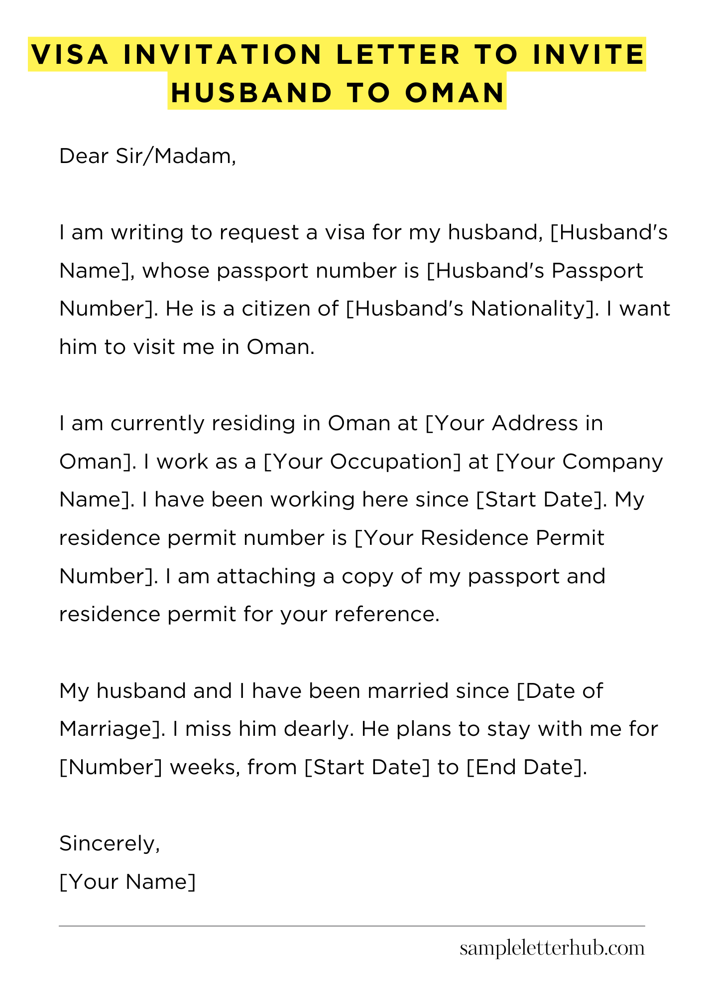 Visa Invitation Letter to Invite Husband to Oman