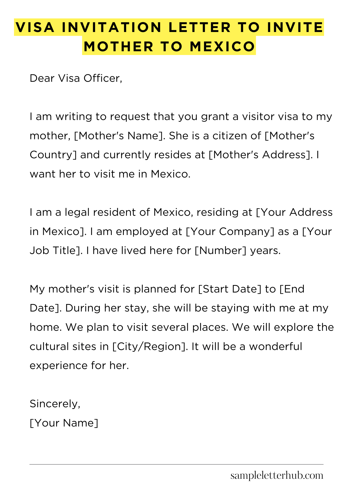 Visa Invitation Letter to Invite Mother to Mexico