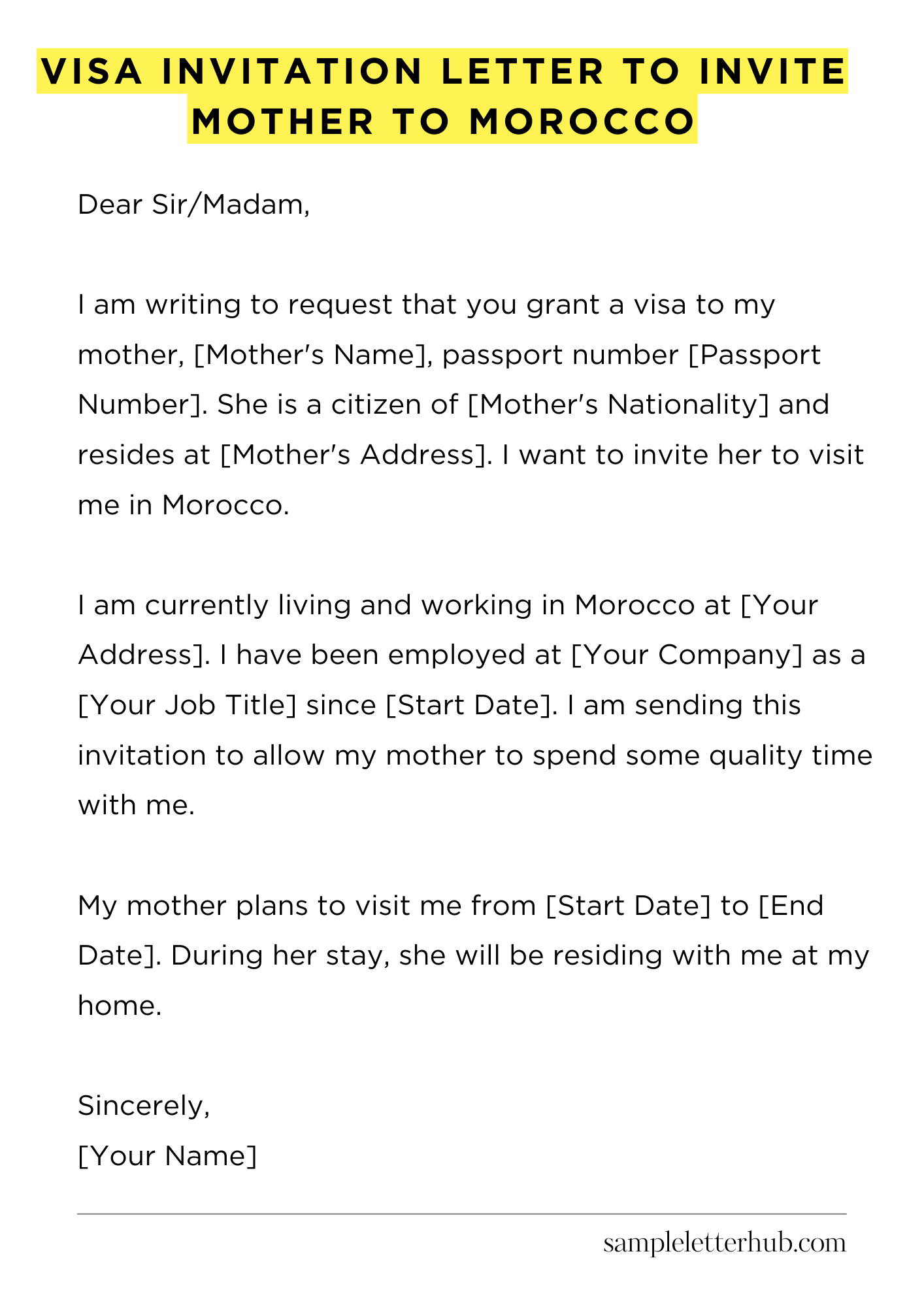 Visa Invitation Letter to Invite Mother to Morocco