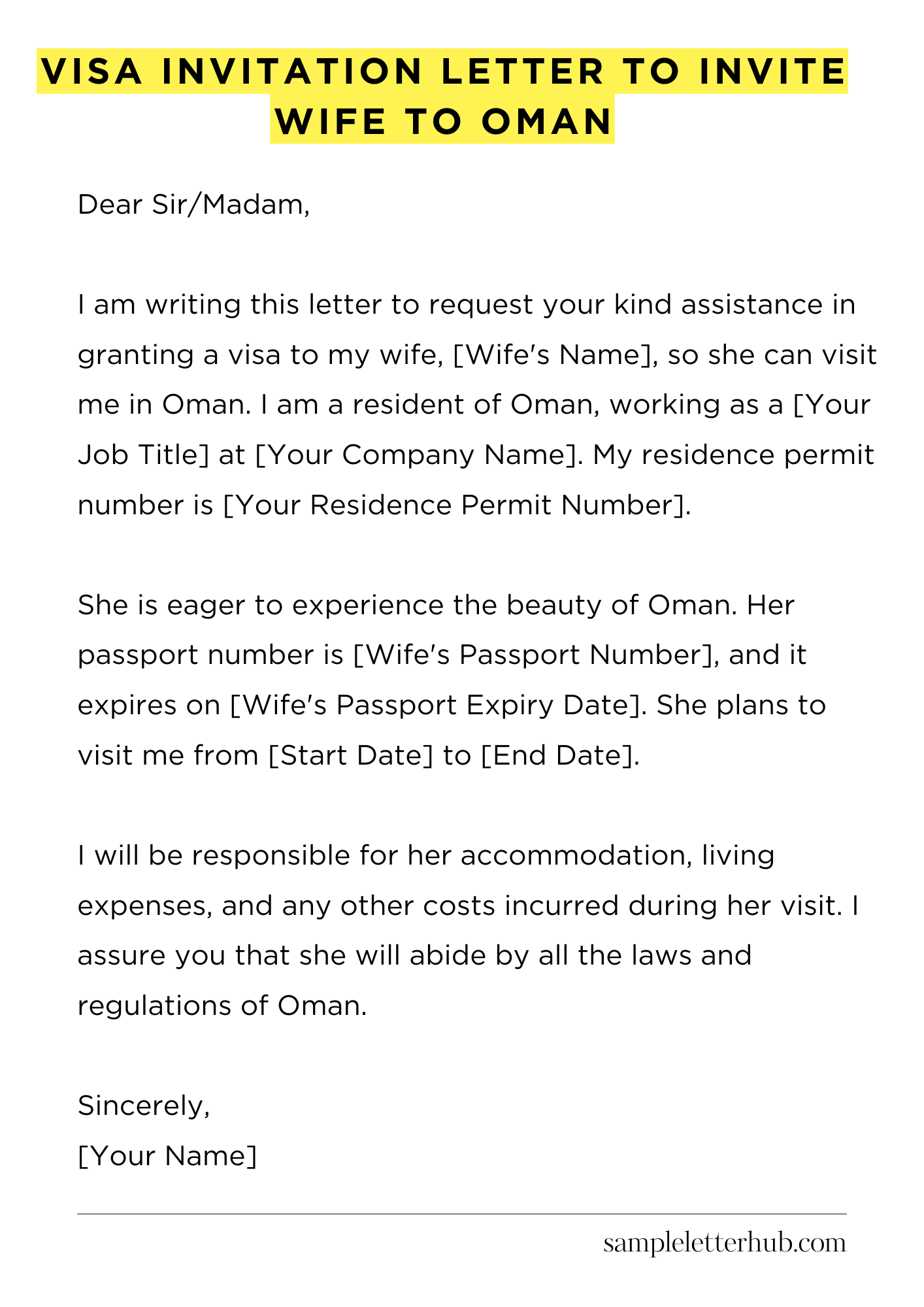 Visa Invitation Letter to Invite Wife to Oman